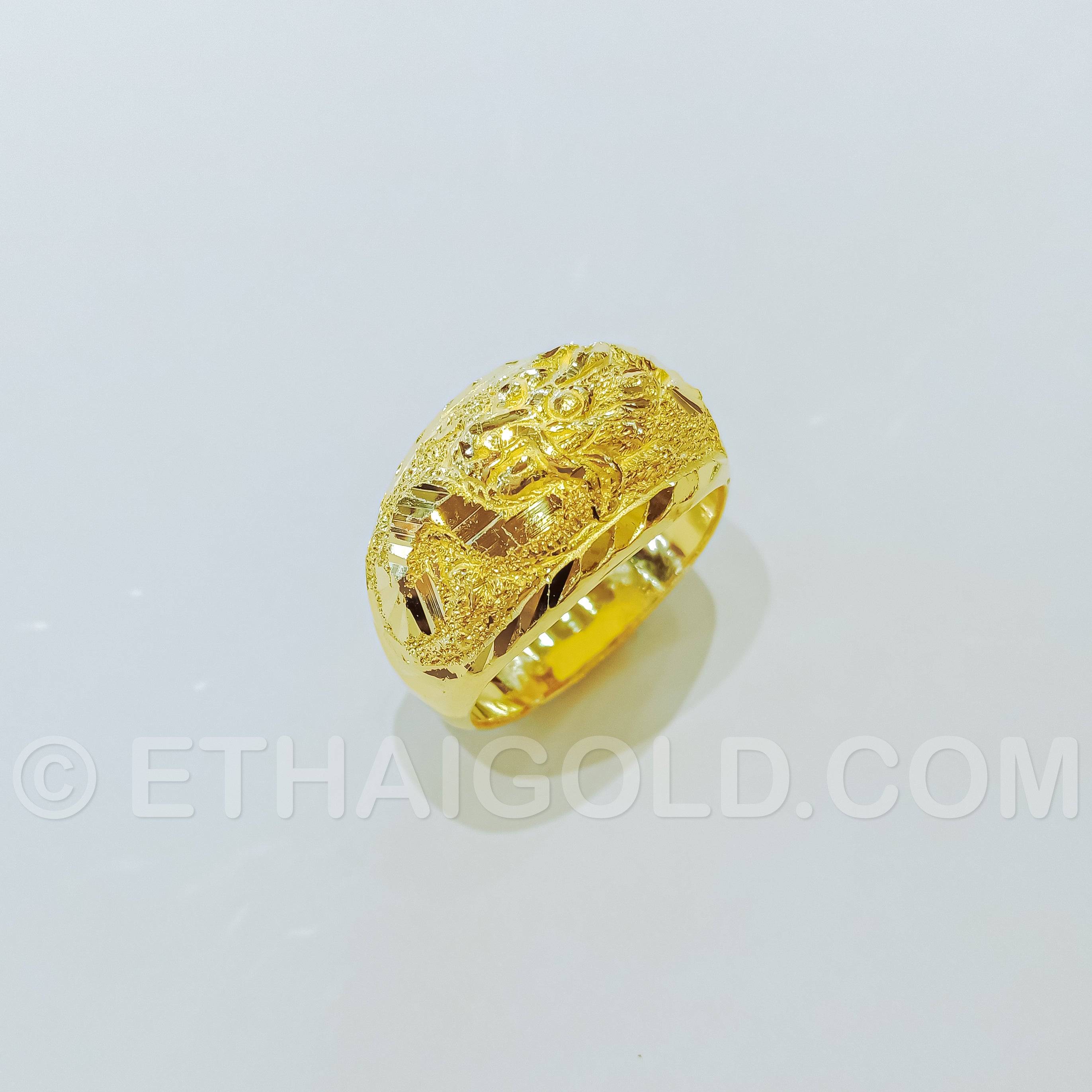 1/2 BAHT POLISHED SPARKLING DIAMOND-CUT HOLLOW DRAGON RING IN 23K GOLD ...