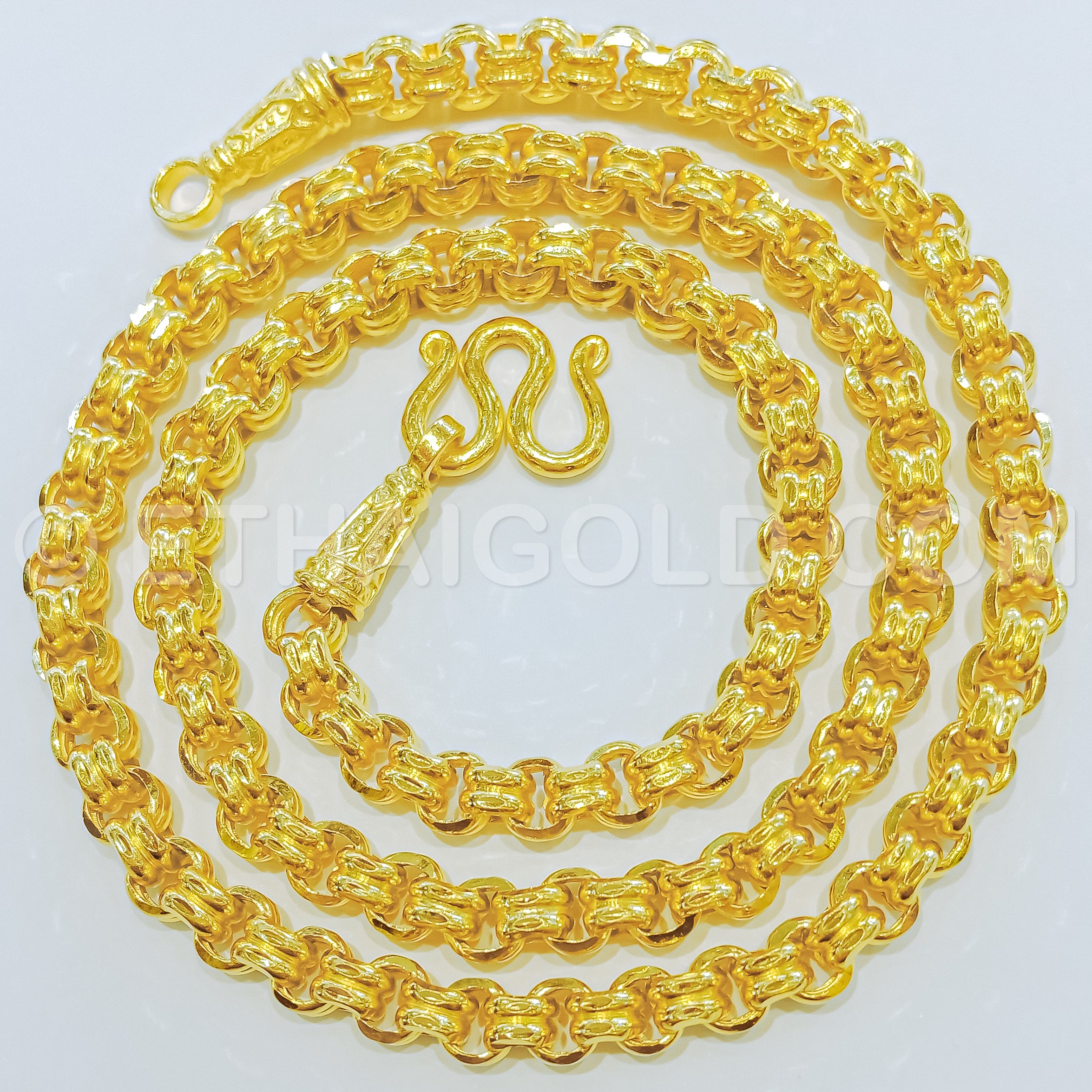 1/2 BAHT POLISHED DIAMOND-CUT SOLID DOUBLE LINK CHAIN NECKLACE IN 23K ...