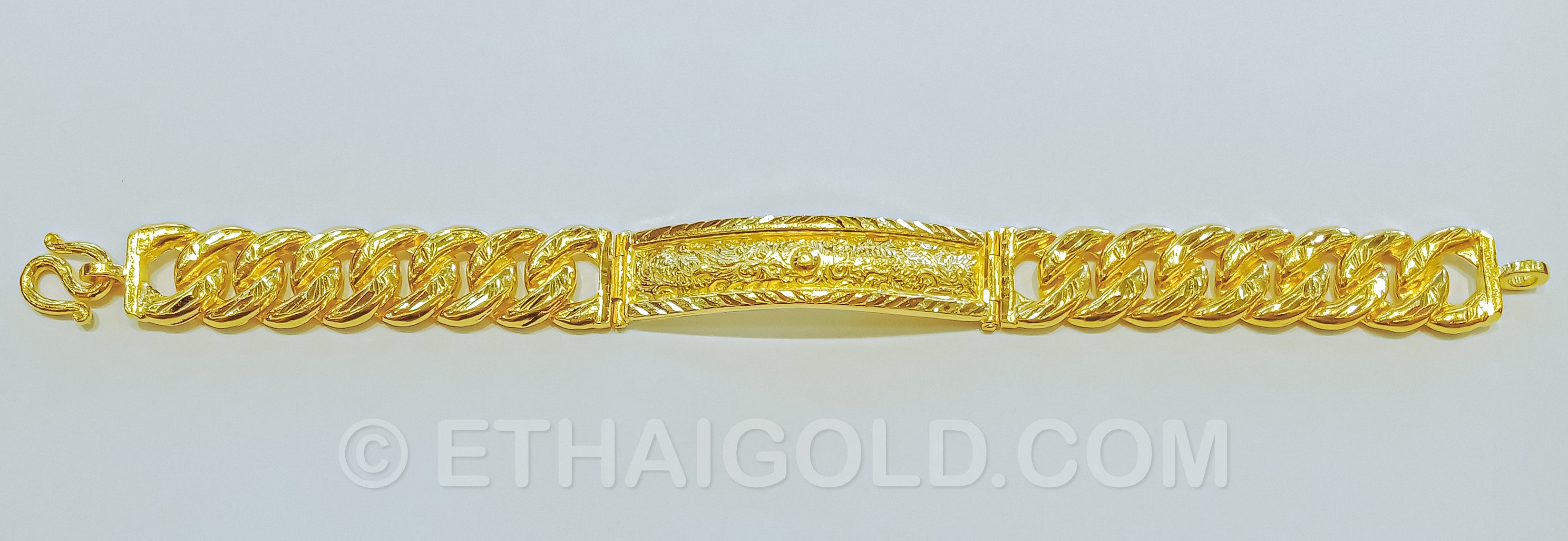 3 BAHT POLISHED DIAMOND-CUT HOLLOW DRAGON CURB CHAIN BRACELET IN 23K G ...