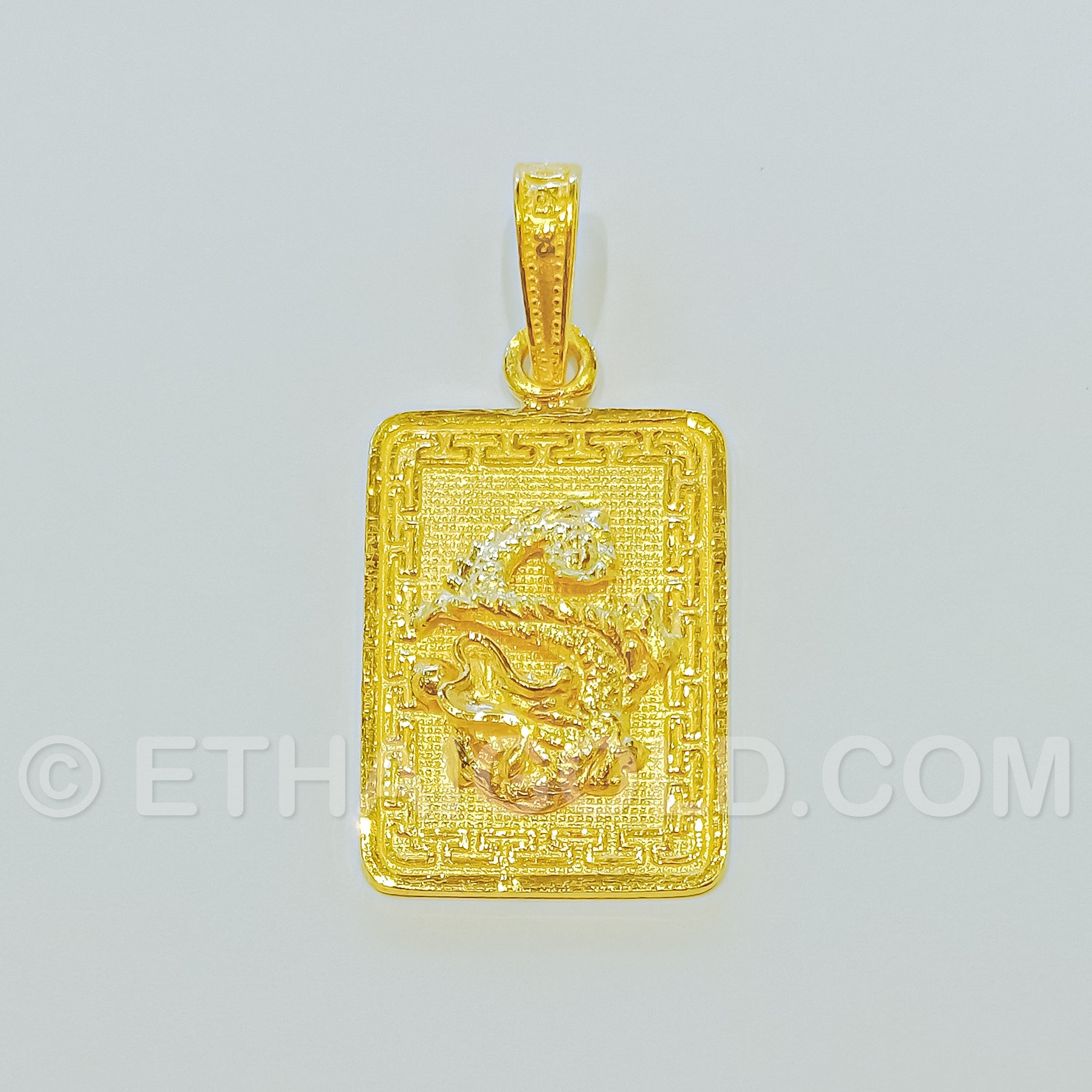 1 BAHT POLISHED MATTE SOLID RECTANGLE DRAGON PENDANT IN 23K GOLD (ID ...