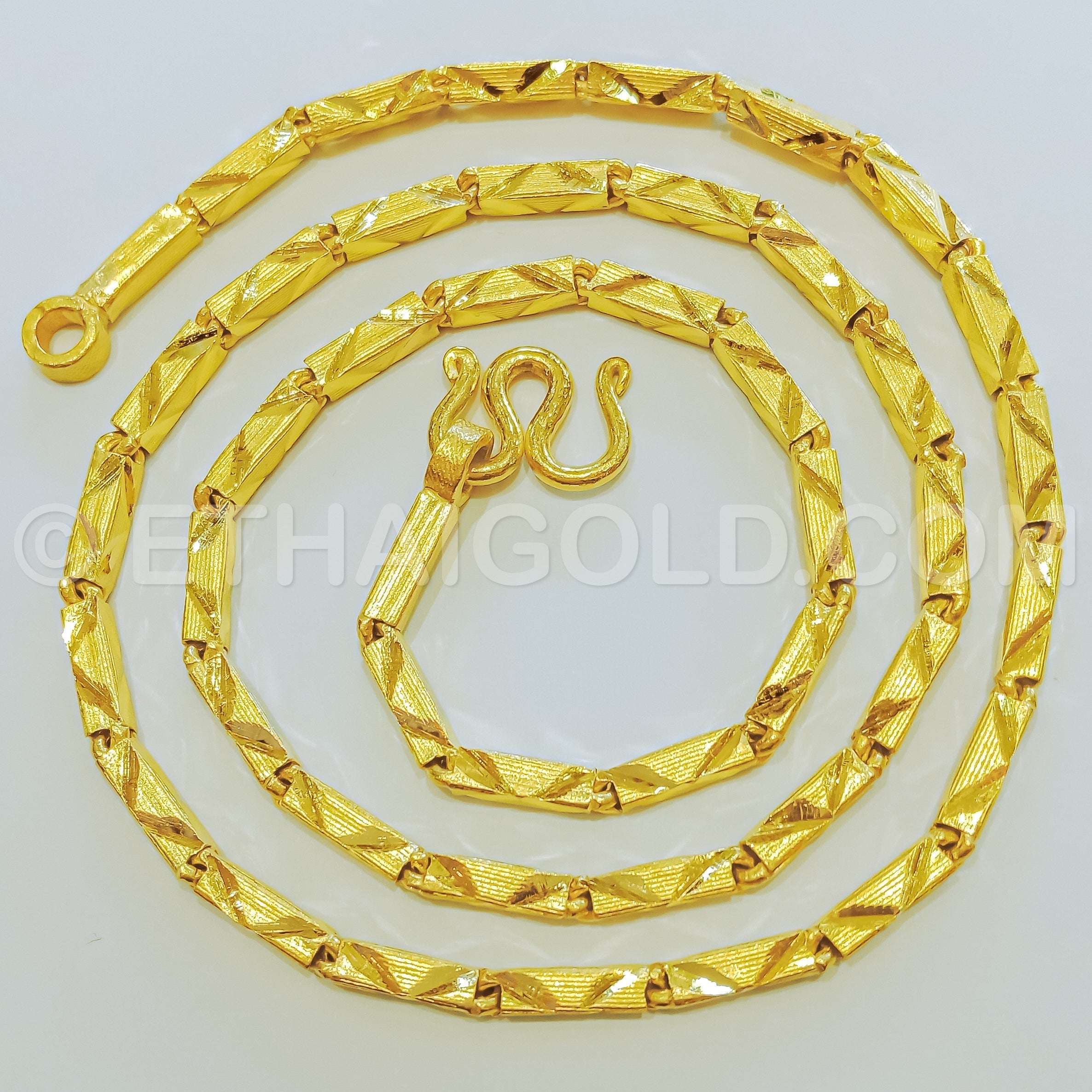 3 BAHT MATTE DIAMOND-CUT SOLID SQUARE BARREL CHAIN NECKLACE IN 23K GOL ...